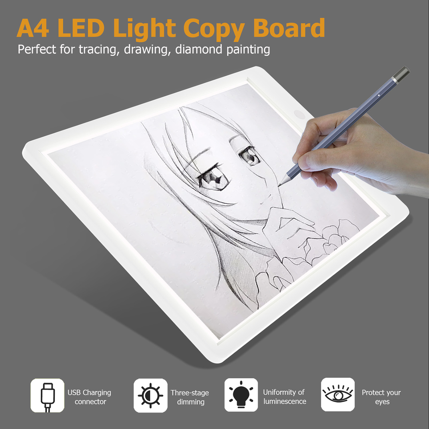 A4 drawing board with rechargeable battery Adjustable brightness LED ...